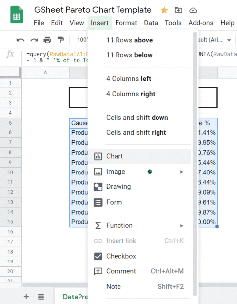How to build a Pareto Chart in Google Sheets in 2 Easy Steps